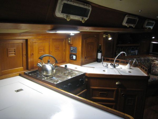 The galley with double sinks, Force 10 stove, top loading freezer and ...